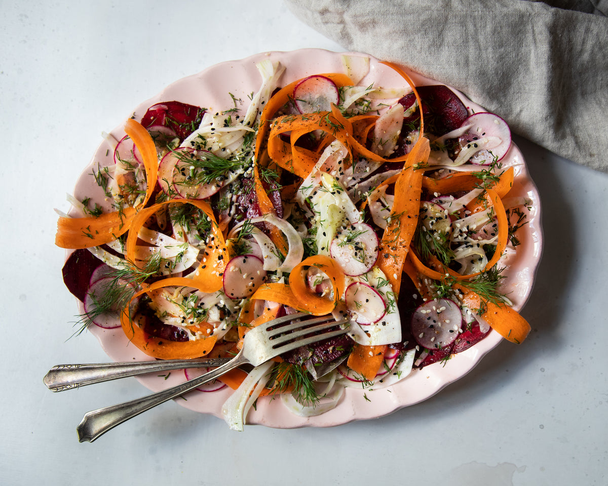 Shaved Fennel + Root Vegetable Salad with Garlicky Za’atar Vinaigrette ...
